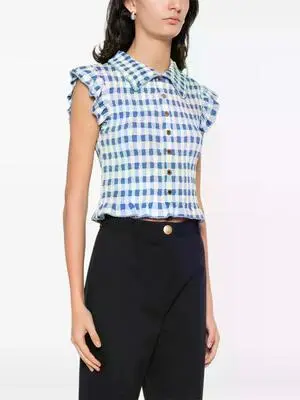 Sandro Ruffled Gingham Shirt - Blue