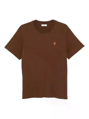 Sandro Leather Logo T-shirt - Brown