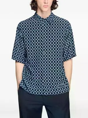 Sandro Link Print Loose-fit Shirt - Blue