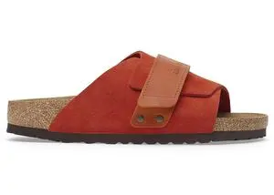 BIRKENSTOCK Kyoto Nubuck Suede Slides - Rust Brown