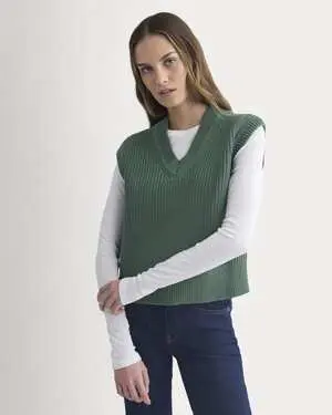 Everlane Ribbed V-neck Everyday Cotton Sweater Vest - Hunter Green