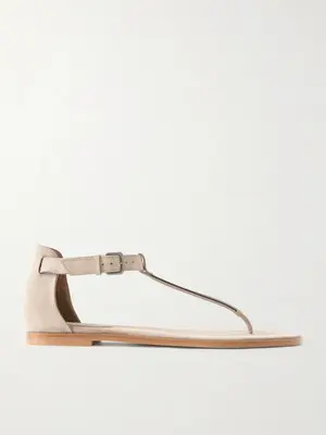 Brunello Cucinelli Bead-embellished Suede Sandals - Brown