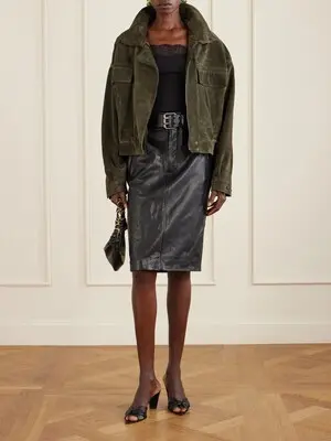 Saint Laurent Belted Textured-leather Midi Skirt - Black