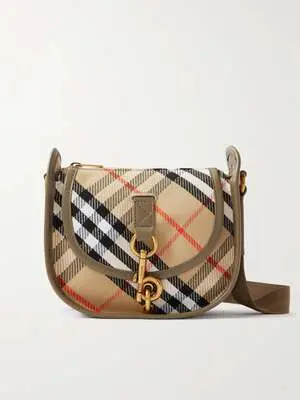 Burberry Leather-trimmed Checked Canvas-jacquard Shoulder Bag