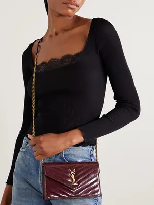 Saint Laurent Cassandre Envelope Matelassé Patent-leather Shoulder Bag