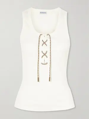 Burberry Lace-up Embroidered Ribbed Tank - Off-white