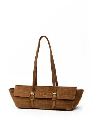 ELLEME Le Bateau Croco Suede Shoulder Bag - Cognac