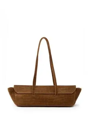ELLEME Le Bateau Croco Suede Shoulder Bag - Cognac