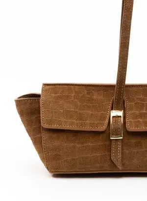 ELLEME Le Bateau Croco Suede Shoulder Bag - Cognac