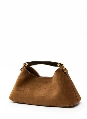 ELLEME Mini Boomerang Croco Suede Bag - Cognac
