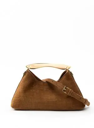 ELLEME Mini Boomerang Croco Suede Bag - Cognac