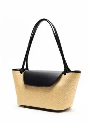 ELLEME Courrier Raffia And Leather Tote - Black