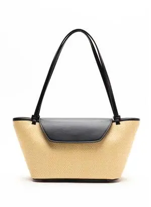ELLEME Courrier Raffia And Leather Tote - Black
