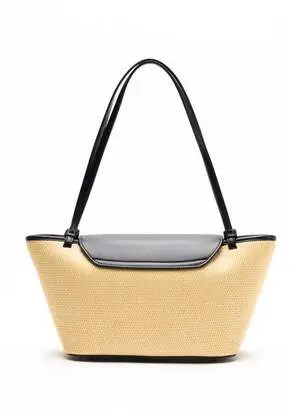 ELLEME Courrier Raffia And Leather Tote - Black