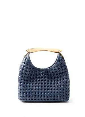 ELLEME Small Boomerang Woven Leather Bag - Navy