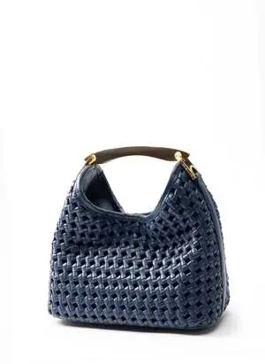 ELLEME Small Boomerang Woven Leather Bag - Navy
