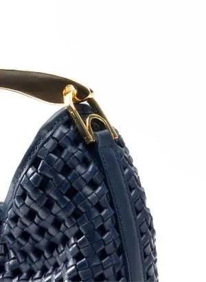 ELLEME Small Boomerang Woven Leather Bag - Navy
