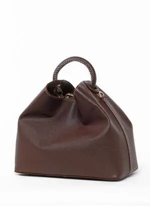 ELLEME Raisin Handbag In Caviar Leather With White Stitching