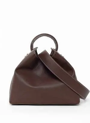 ELLEME Raisin Handbag In Caviar Leather With White Stitching