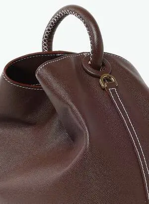 ELLEME Raisin Handbag In Caviar Leather With White Stitching