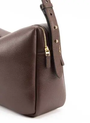 ELLEME Trousse Large Pebbled Leather Pouch - Dark Brown