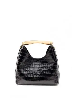 ELLEME Small Boomerang Croco Embossed Leather Black