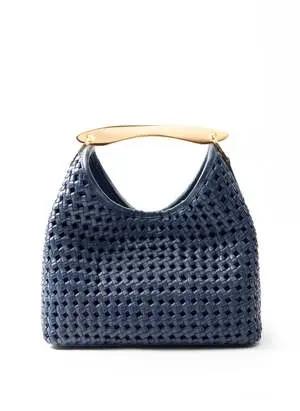 ELLEME Boomerang Large Woven Leather Top Handle Bag - Navy