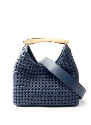 ELLEME Boomerang Large Woven Leather Top Handle Bag - Navy