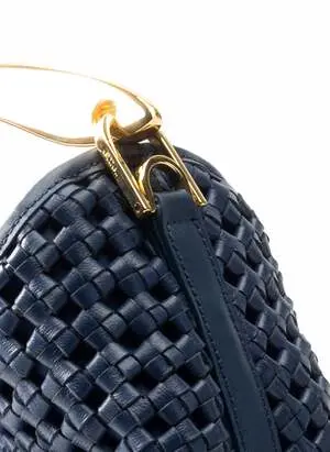 ELLEME Boomerang Large Woven Leather Top Handle Bag - Navy