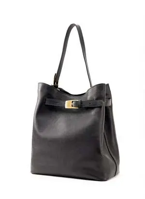 ELLEME Tote Bag Pebbled Leather With Gold-plated Hardware - Black