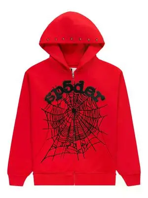 SP5DER Og Web Studded Zip Hoodie - Red