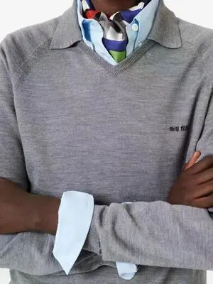 Miu Miu Polo Collar Fine Wool Sweater - Grey