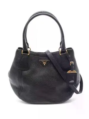 Prada Triangle Logo Leather Tote Bag