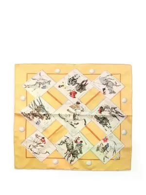Hermès 1910s 45 Le Monde Du Polo Silk Scarf - Yellow