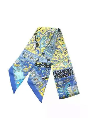 Hermès 2010s Au Pays Des Oiseaux Fleurs Ribbon Scarf - Blue
