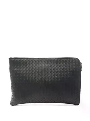 Bottega Veneta 2010s Intrecciato Leather Clutch Bag - Black