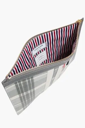 Thom Browne Checked Pebbled-leather Pouch
