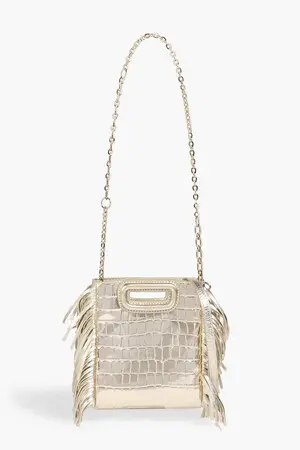 Maje Fringed Metallic Croc-effect Leather Shoulder Bag - Gold