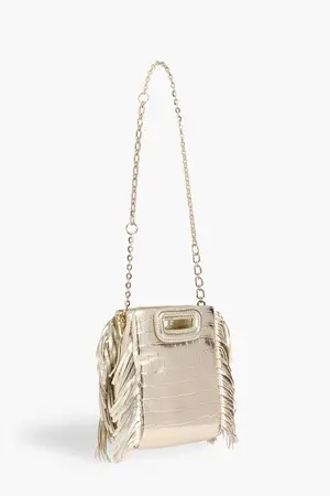 Maje Fringed Metallic Croc-effect Leather Shoulder Bag