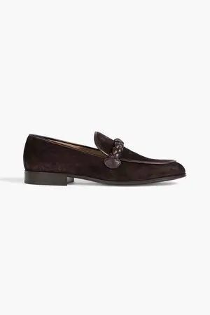 GIANVITO ROSSI Braided Leather-trimmed Suede Loafers - Dark Brown