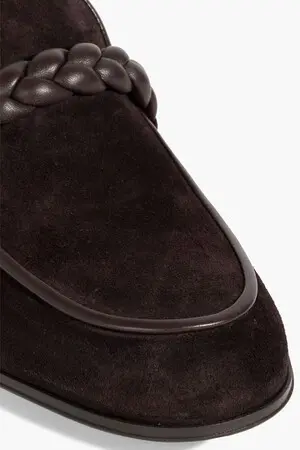 GIANVITO ROSSI Braided Leather-trimmed Suede Loafers - Dark Brown