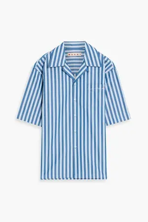 Marni Embroidered Striped Cottonpoplin Shirt - Blue