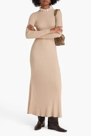 Sandro Ruffled Ribbed-knit Maxi Dress