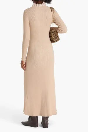 Sandro Ruffled Ribbed-knit Maxi Dress