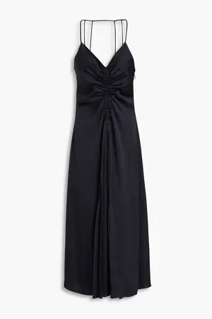 Sandro Ruched Satin-twill Maxi Dress