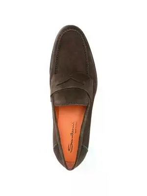 Santoni Suede Penny Slot Loafers - Brown