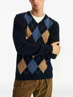Pringle Of Scotland Argyle Pattern V-neck Sweater - Blue