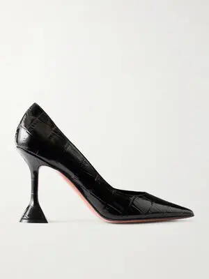 Amina Muaddi Ami Croc-effect Leather Pumps - Black