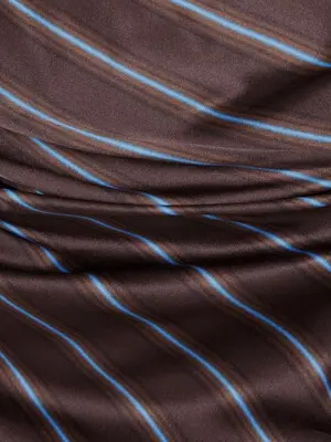 Staud Phare Draped Striped Stretch-silk Midi Dress - Brown