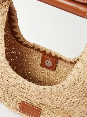 Staud Moon Leather-trimmed Raffia Tote